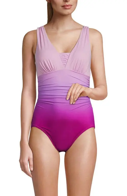 LANDS' END Slender Grecian One Piece Swimsuit - Crimson Rose/purple Ombre