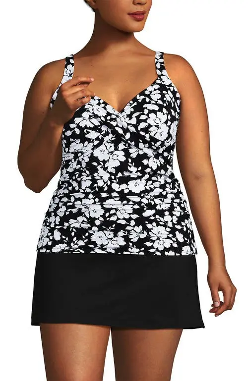 LANDS' END Sweetheart Wrap Underwire Tankini Top - Black Blossom Floral