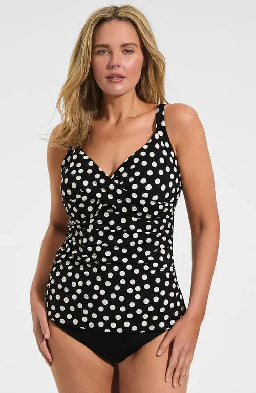 LANDS' END Wrap Underwire Tankini Top - Black/egret White Tossed Dots