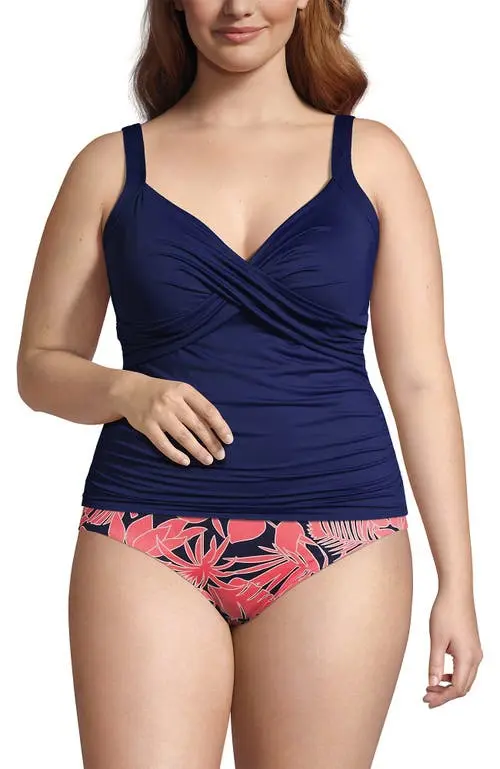 LANDS' END Long Torso Sweetheart Wrap Underwire Tankini Top - Deep Sea Navy