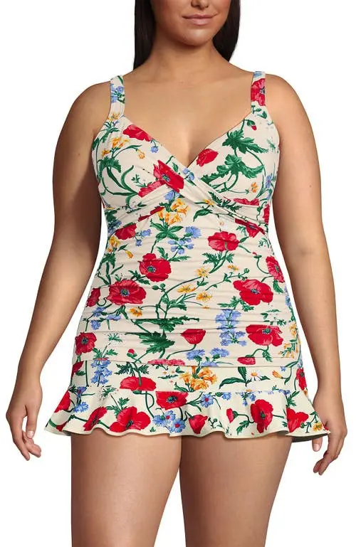 LANDS' END Wrap Underwire Tankini Top - Egret/poppy Floral