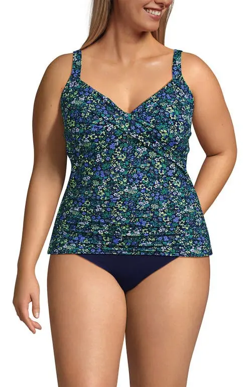 LANDS' END Wrap Underwire Tankini Top - Navy Multi Ditsy Floral