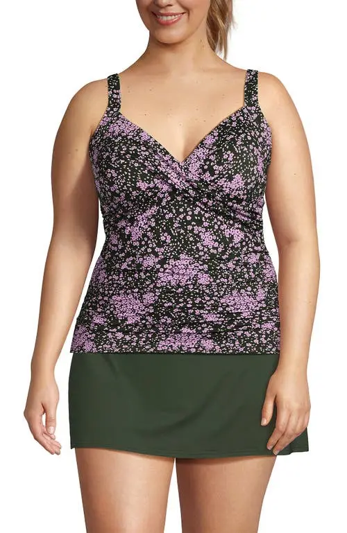 LANDS' END V-neck Wrap Underwire Tankini Swimsuit Top - Orchid Meadow Ditsy Floral