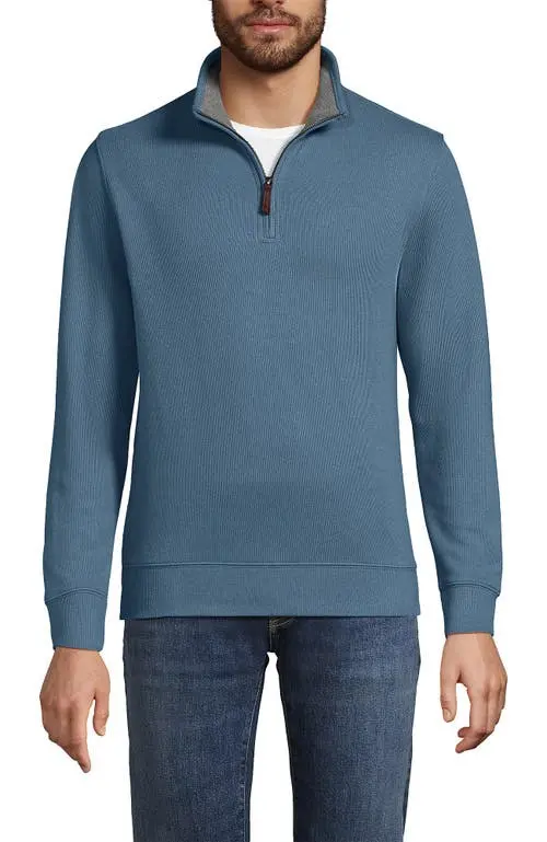 LANDS' END Bedford Rib Quarter Zip Pullover Sweater - Soft Peacock