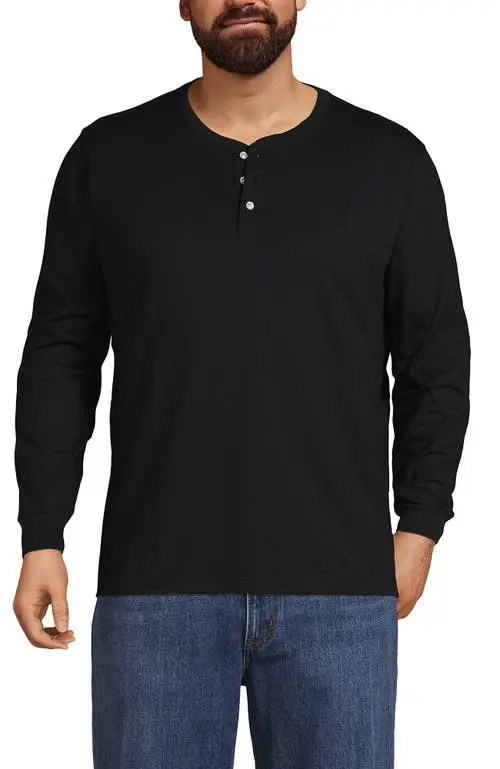 LANDS' END Super-t Long Sleeve Henley Shirt - Black