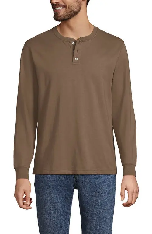 LANDS' END Super-t Long Sleeve Henley Shirt - Dark Jute Brown