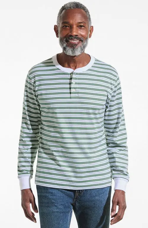 LANDS' END Super-t Long Sleeve Henley Shirt - Eucalyptus Stripe