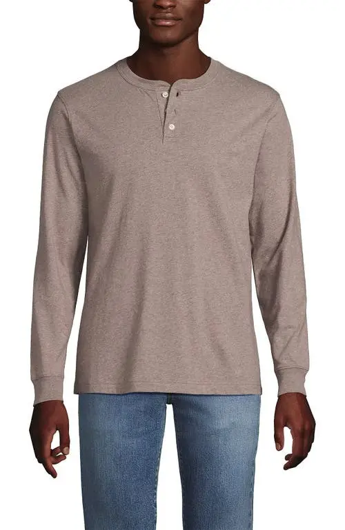 LANDS' END Super-t Long Sleeve Henley Shirt - Light Bark Heather
