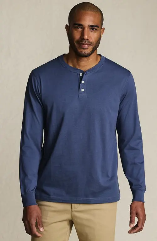 LANDS' END Super-t Long Sleeve Henley Shirt - Nightfall Blue
