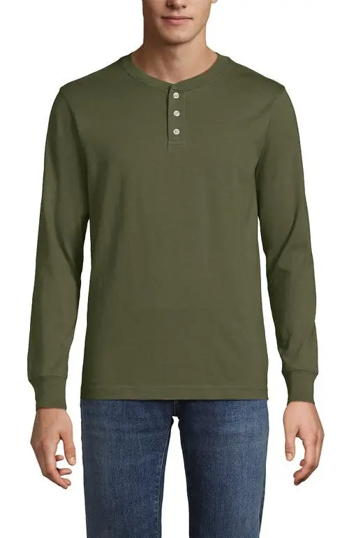 LANDS' END Super-t Long Sleeve Henley Shirt - River Stone Green