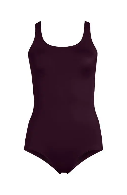 LANDS' END Mastectomy Scoop Neck One Piece Swimsuit - Dark Wine