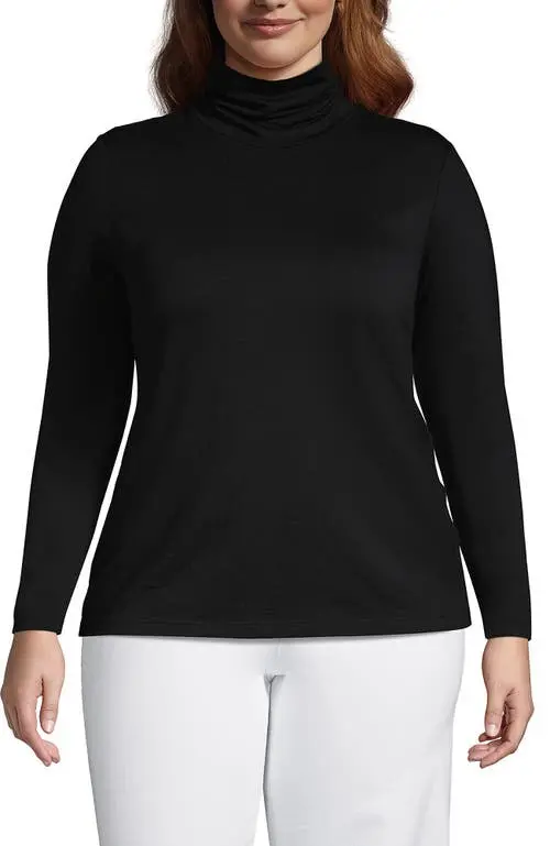 LANDS' END Lightweight Jersey Long Sleeve Turtleneck - Black