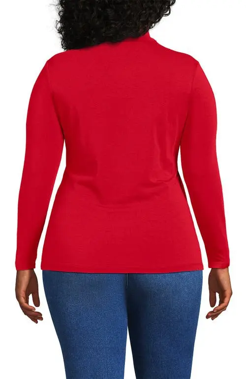 LANDS' END Long Sleeve Jersey Turtleneck - Compass Red