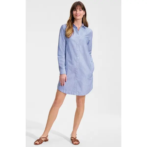 LANDS' END Linen Shirt Dress - Blue/white Stripe