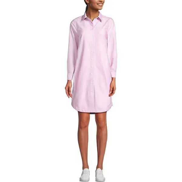 LANDS' END Linen Shirt Dress - Pink/white Stripe