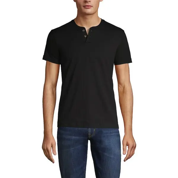 LANDS' END Short Sleeve Super-t Henley - Black