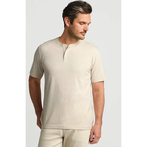 LANDS' END Short Sleeve Super-t Henley - Flax Heather