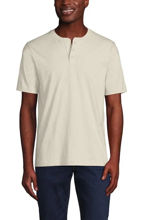 LANDS' END Short Sleeve Super-t Henley - Flax Heather