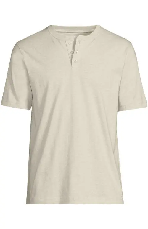 LANDS' END Short Sleeve Super-t Henley - Flax Heather