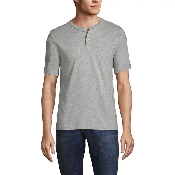 LANDS' END Short Sleeve Super-t Henley - Gray Heather