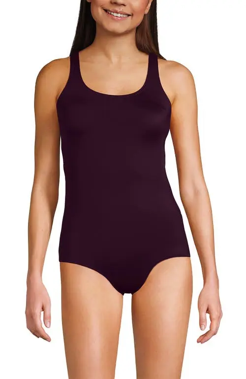 LANDS' END Mastectomy Chlorine Resistant One Piece Swimsuit Soft Cup - Dark Wine