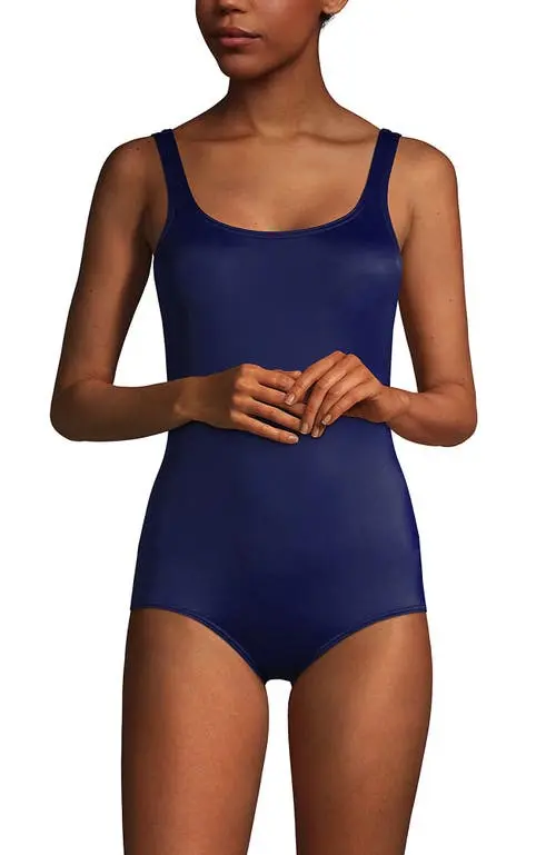 LANDS' END Mastectomy Chlorine Resistant One Piece Swimsuit - Deep Sea Navy