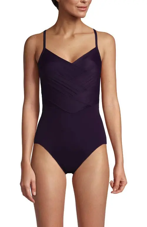 LANDS' END Pleated X-back One-piece Swimsuit - Blackberry