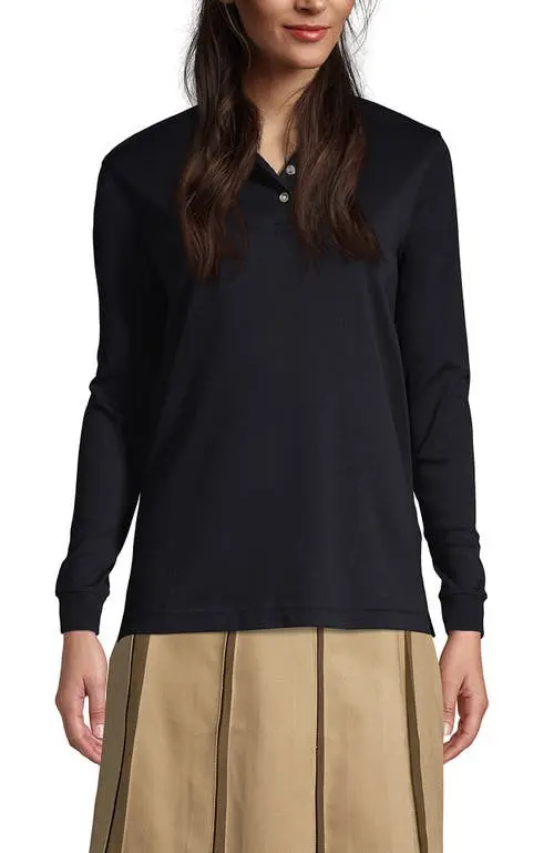 LANDS' END School Uniform Long Sleeve Interlock Polo Shirt - Black