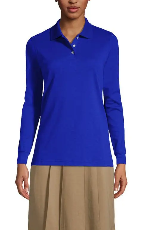 LANDS' END School Uniform Long Sleeve Interlock Polo Shirt - Cobalt