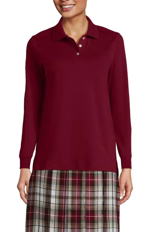 LANDS' END School Uniform Long Sleeve Interlock Polo Shirt - Garnet