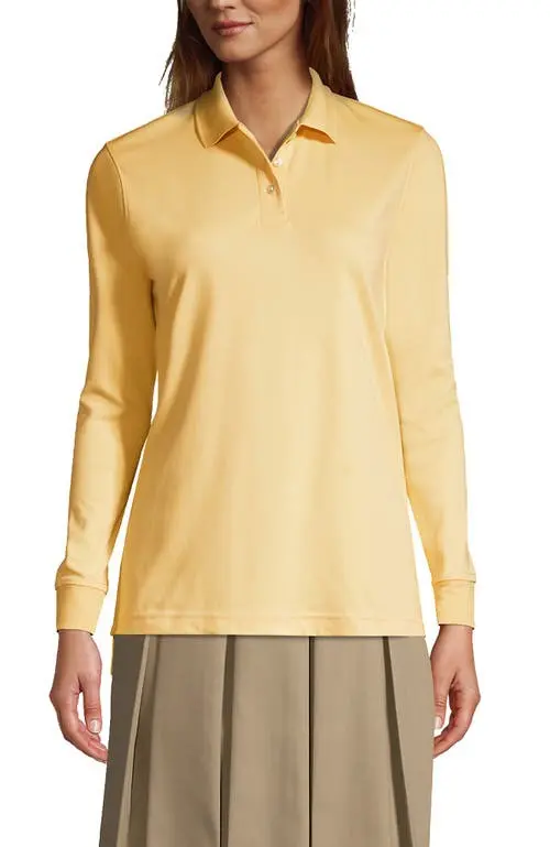 LANDS' END School Uniform Long Sleeve Interlock Polo Shirt - Maize