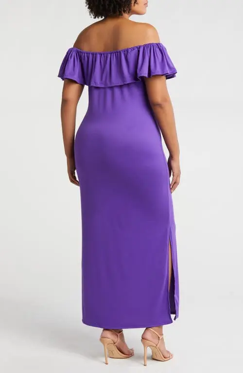 24SEVEN COMFORT APPAREL Off The Shoulder Jersey Midi Dress - Purple