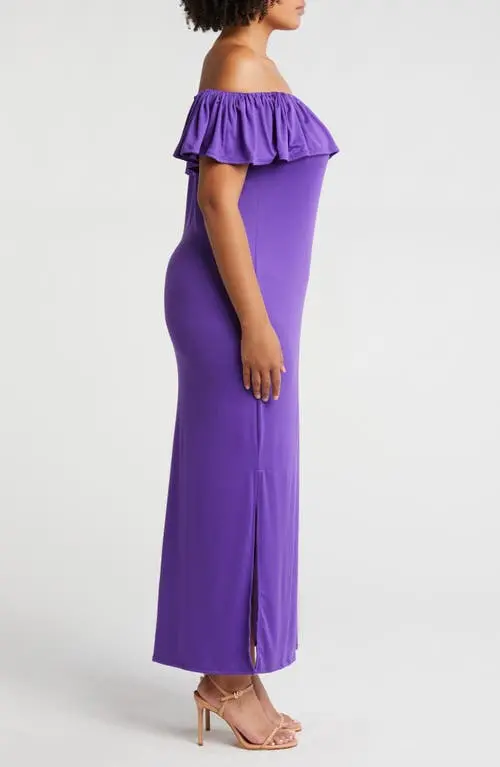 24SEVEN COMFORT APPAREL Off The Shoulder Jersey Midi Dress - Purple
