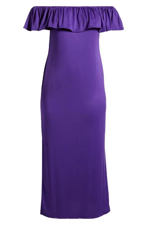 24SEVEN COMFORT APPAREL Off The Shoulder Jersey Midi Dress - Purple