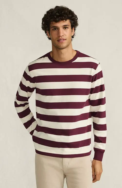 LANDS' END Super-t Long Sleeve T-shirt - Burgundy/ivory Even Stripe