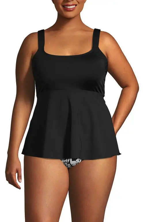 LANDS' END Flutter Scoop Neck Tankini Top - Black