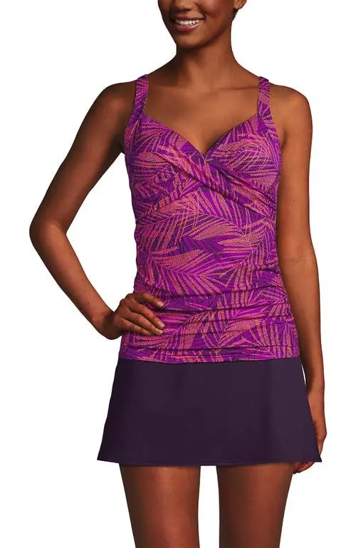 LANDS' END D-cup Sweetheart Wrap Underwire Tankini Top - Violet Rose Stipple Palm