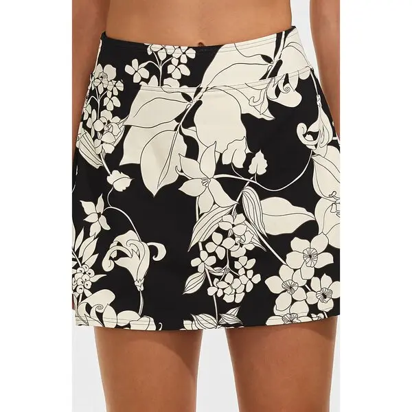 LANDS' END A-line Swim Skirt - Black/egret Lilies
