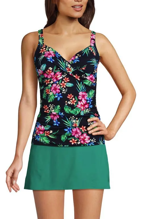 LANDS' END Wrap Underwire Tankini Top - Deep Sea Navy Rosella Floral