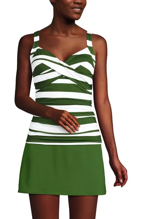 LANDS' END Wrap Underwire Tankini Top Swimsuit - White/fusion Green Stripes