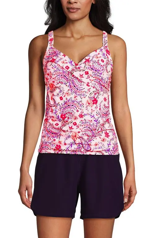 LANDS' END Wrap Underwire Tankini Top Swimsuit - Wood Lily