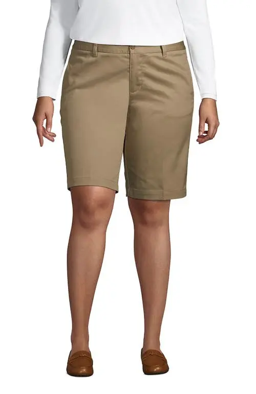 LANDS' END Plain Front Blend Chino Shorts - Khaki