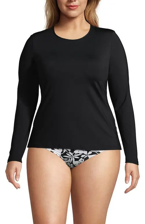 LANDS' END Long Sleeve Upf 50 Rash Guard Swim Tee - Black