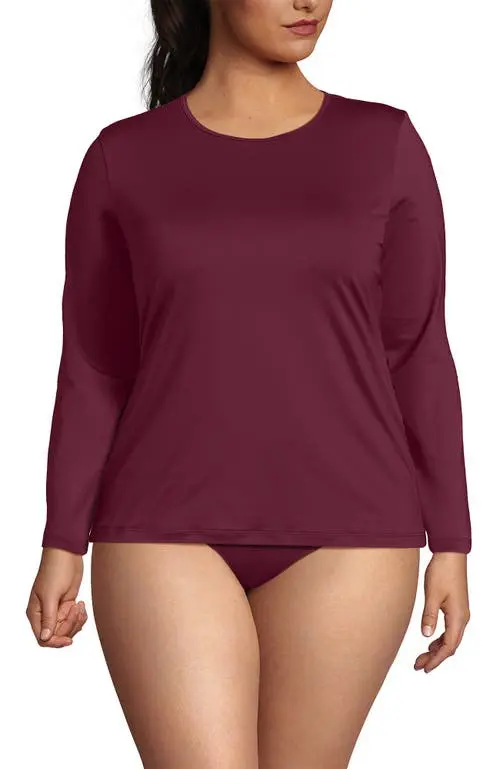 LANDS' END Long Sleeve Upf 50 Rash Guard - Burgundy Spritz
