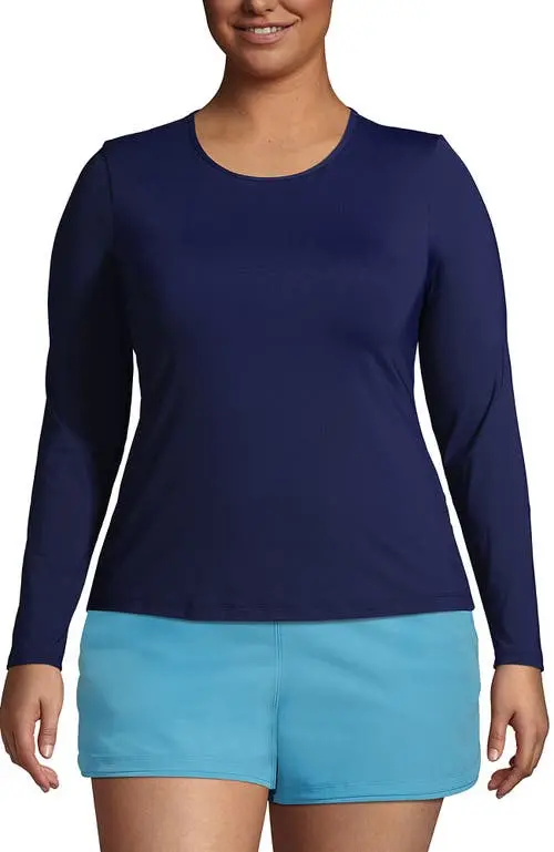 LANDS' END Long Sleeve Upf 50 Rash Guard - Deep Sea Navy
