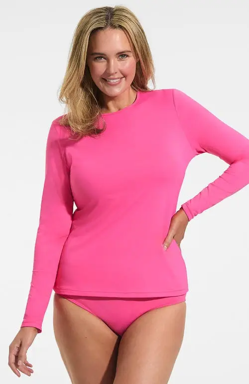 LANDS' END Long Sleeve Upf 50 Rash Guard Swim Tee - Pink Azalea