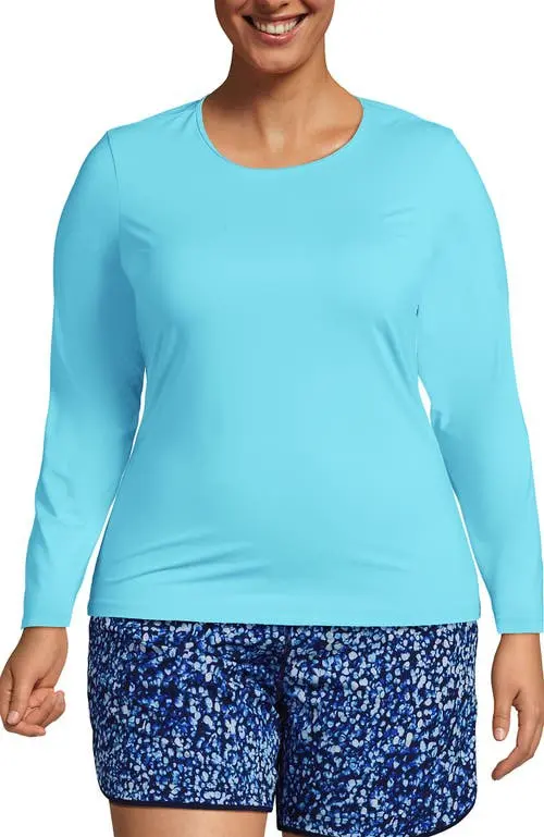 LANDS' END Long Sleeve Upf 50 Rash Guard Swim Tee - River Mist