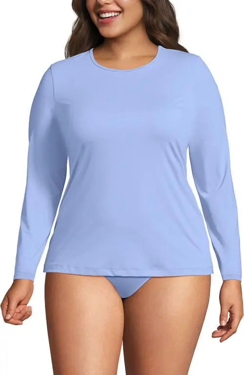 LANDS' END Long Sleeve Upf 50 Rash Guard Swim Tee - Soft Cloud Blue