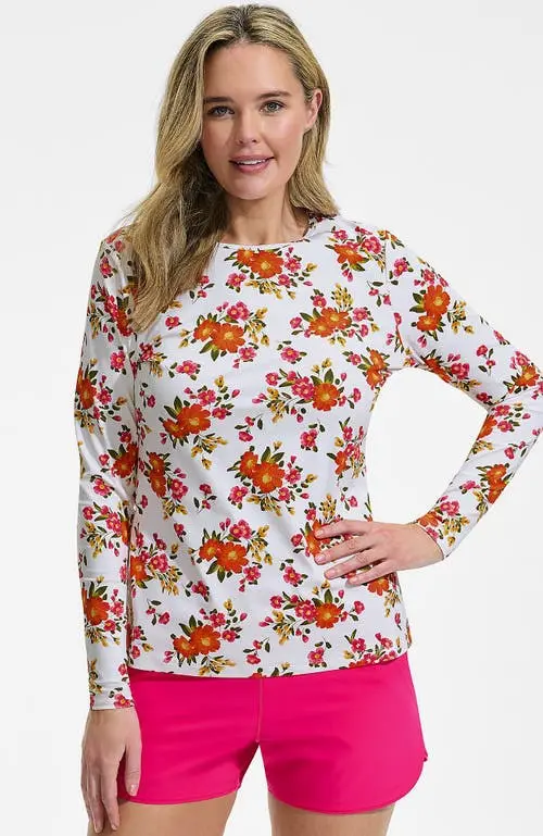 LANDS' END Long Sleeve Upf 50 Rash Guard Swim Tee - White Spring Floral