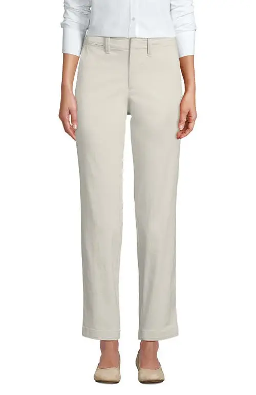 LANDS' END Mid Rise Classic Straight Leg Ankle Chino Pants - Light Stone